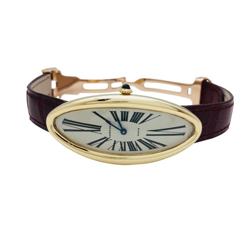 Yellow Gold Cartier Baignoire Watch "Maxi Oval" Collection, Leather ...