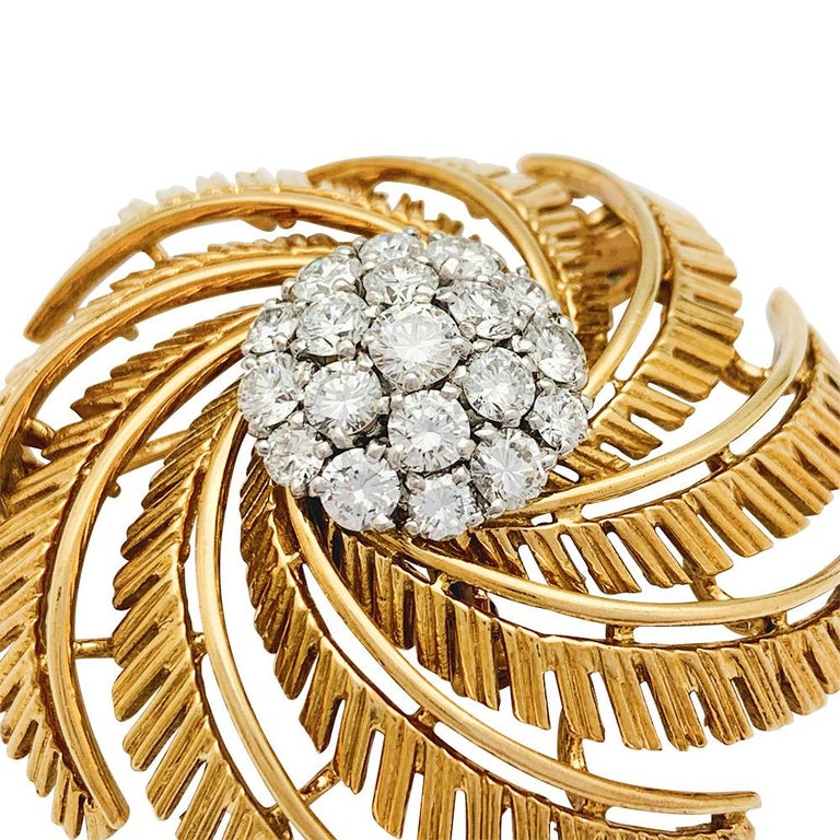 Yellow gold Cartier brooch, diamonds. at 1stDibs