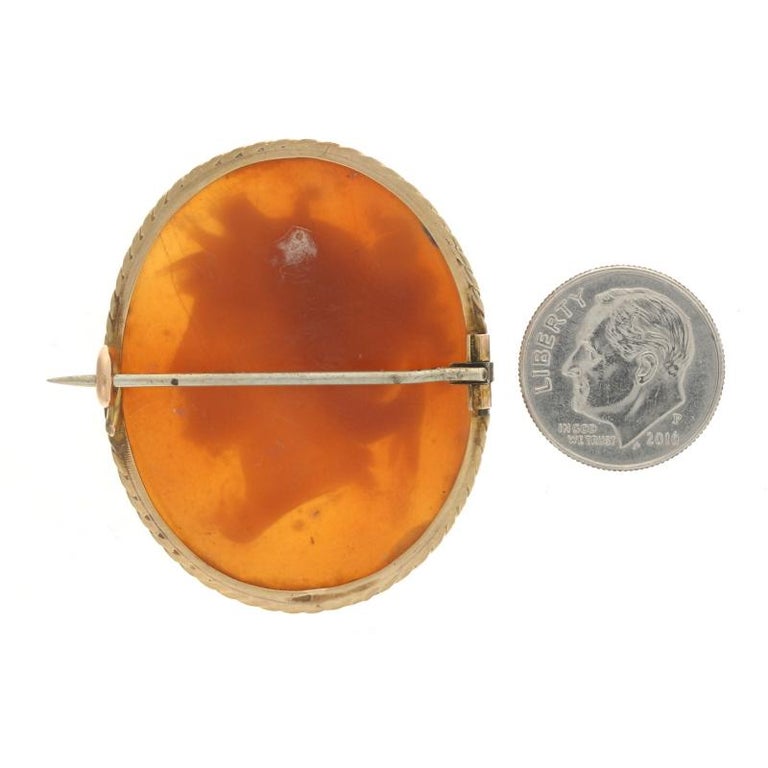 Yellow Gold Carved Shell Cameo Edwardian Silhouette Brooch, 10k Antique ...