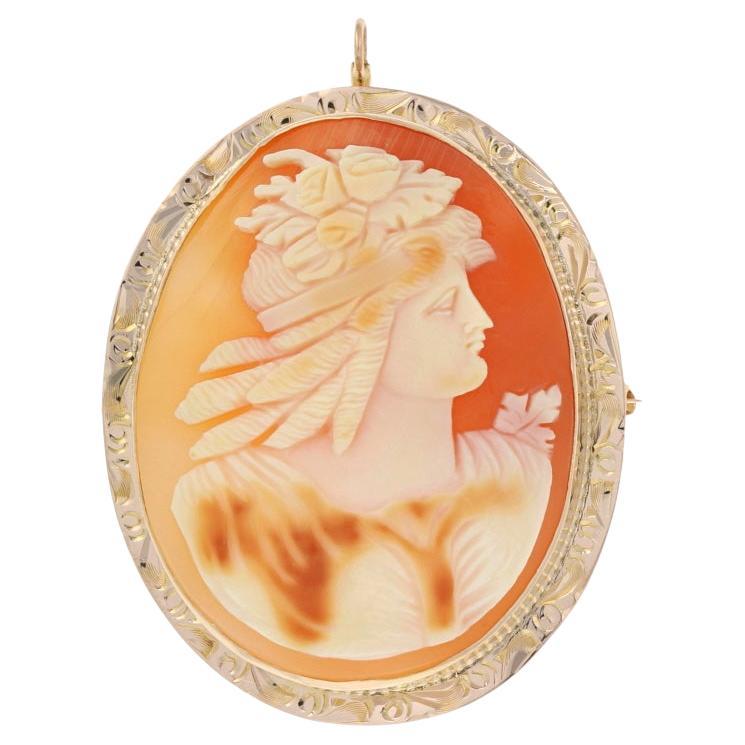 Yellow Gold Shell Brooch/Pendant - 14k Cameo Silhouette Convertible Pin Italy For Sale at 1stDibs
