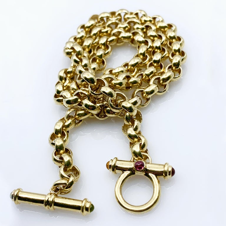 Yellow Gold Chain Necklace with Gemstone-Tipped Toggle Clasp at 1stDibs