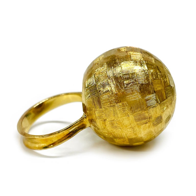 Yellow Gold Checkerboard Pattern Dome Ring For Sale at 1stDibs
