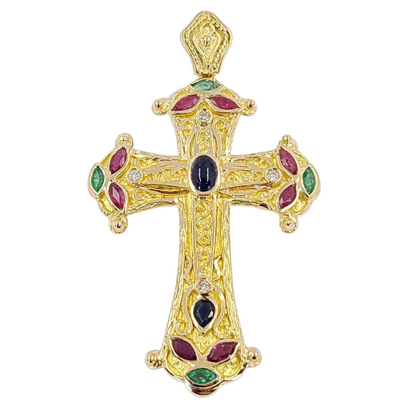 Yellow Gold Colored Gemstone Cross For Sale at 1stDibs