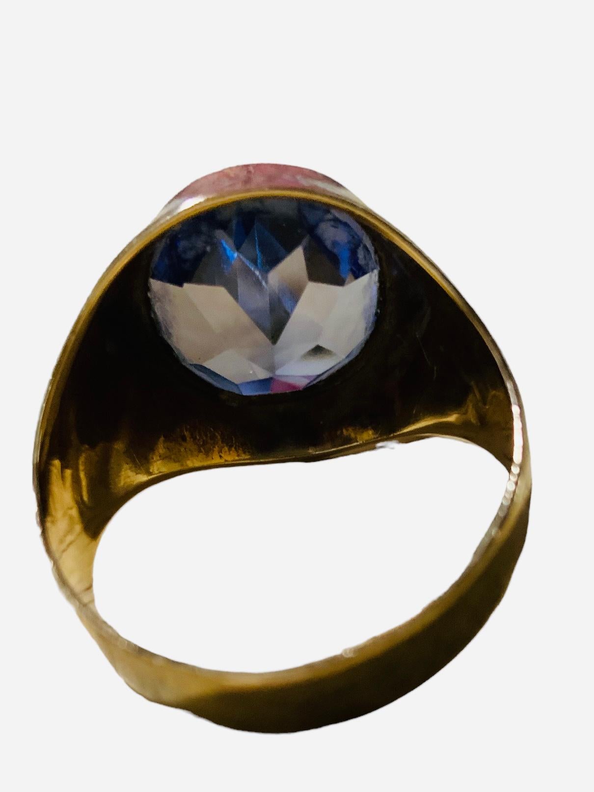 Yellow Gold Corundum Blue Sapphire Signet Ring For Sale at 1stDibs