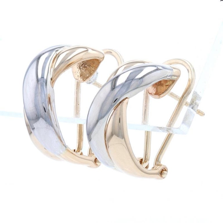 Yellow Gold Crossover Half-Hoop Earrings, 14k Pierced Omega Closures ...