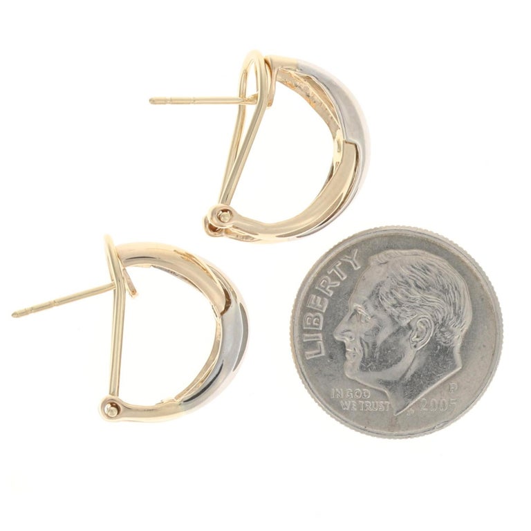 Yellow Gold Crossover Half-Hoop Earrings, 14k Pierced Omega Closures ...