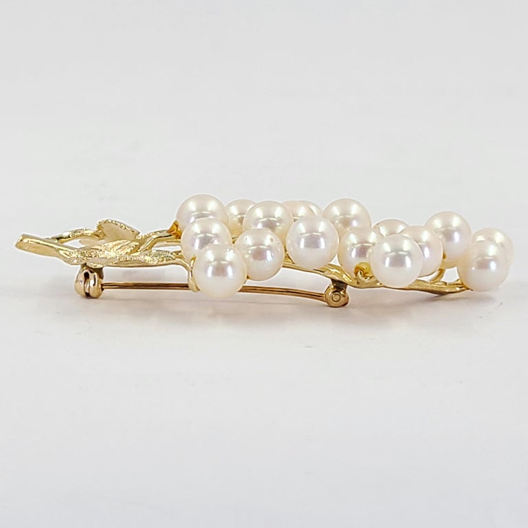 Yellow Gold Cultured Pearl Branch Pin For Sale at 1stDibs