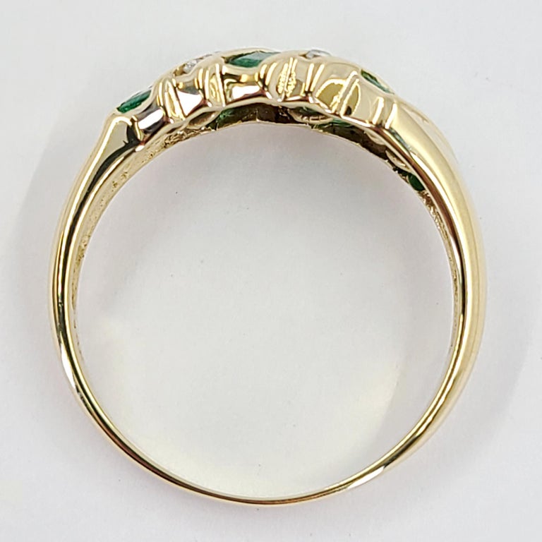 Yellow Gold Curved Emerald and Diamond Channel Band For Sale at 1stDibs