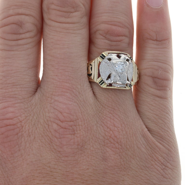 Yellow Gold Diamond 32nd Degree Scottish Rite Ring, 14k and Palladium ...
