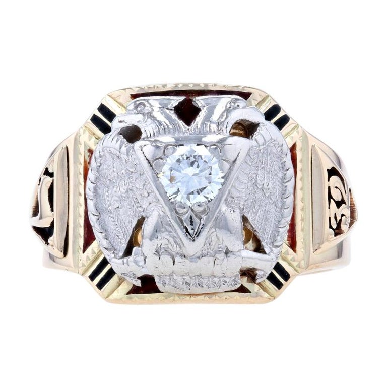 Yellow Gold Diamond 32nd Degree Scottish Rite Ring, 14k and Palladium ...