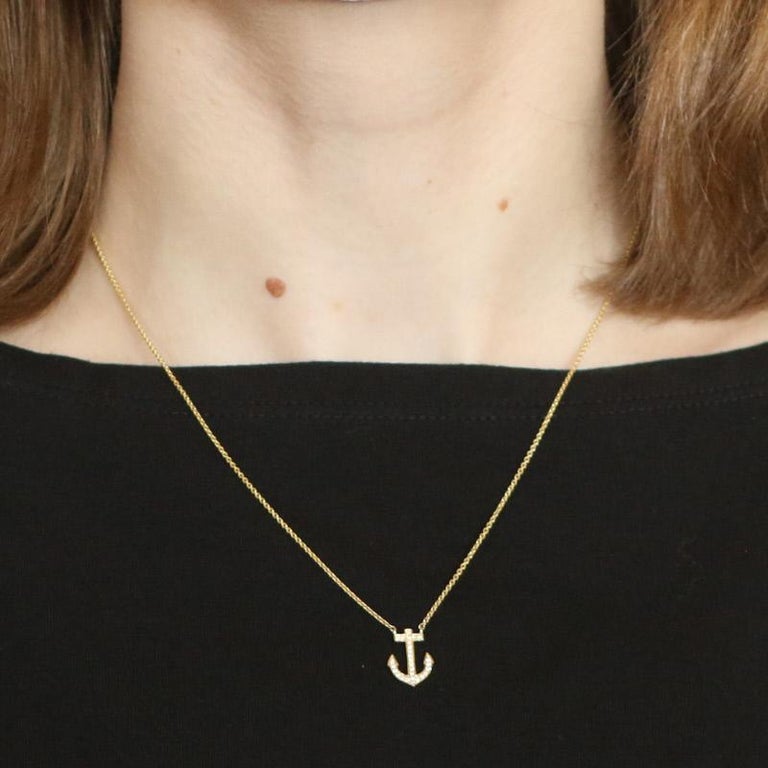 Yellow Gold Diamond Anchor Necklace, 14k Round Brilliant Cut .20ctw ...