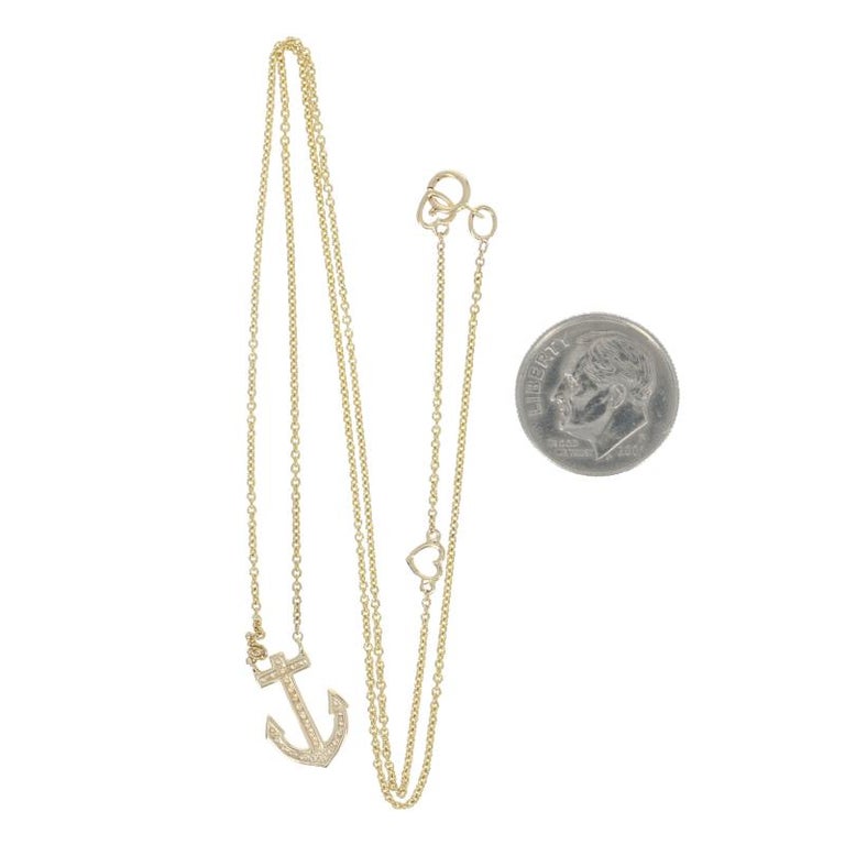 Yellow Gold Diamond Anchor Necklace, 14k Round Brilliant Cut .20ctw ...