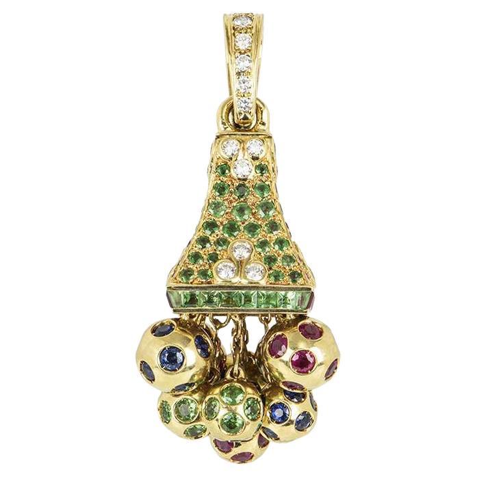 Large Multi-Gemstone Pearl Floral Pendant at 1stDibs