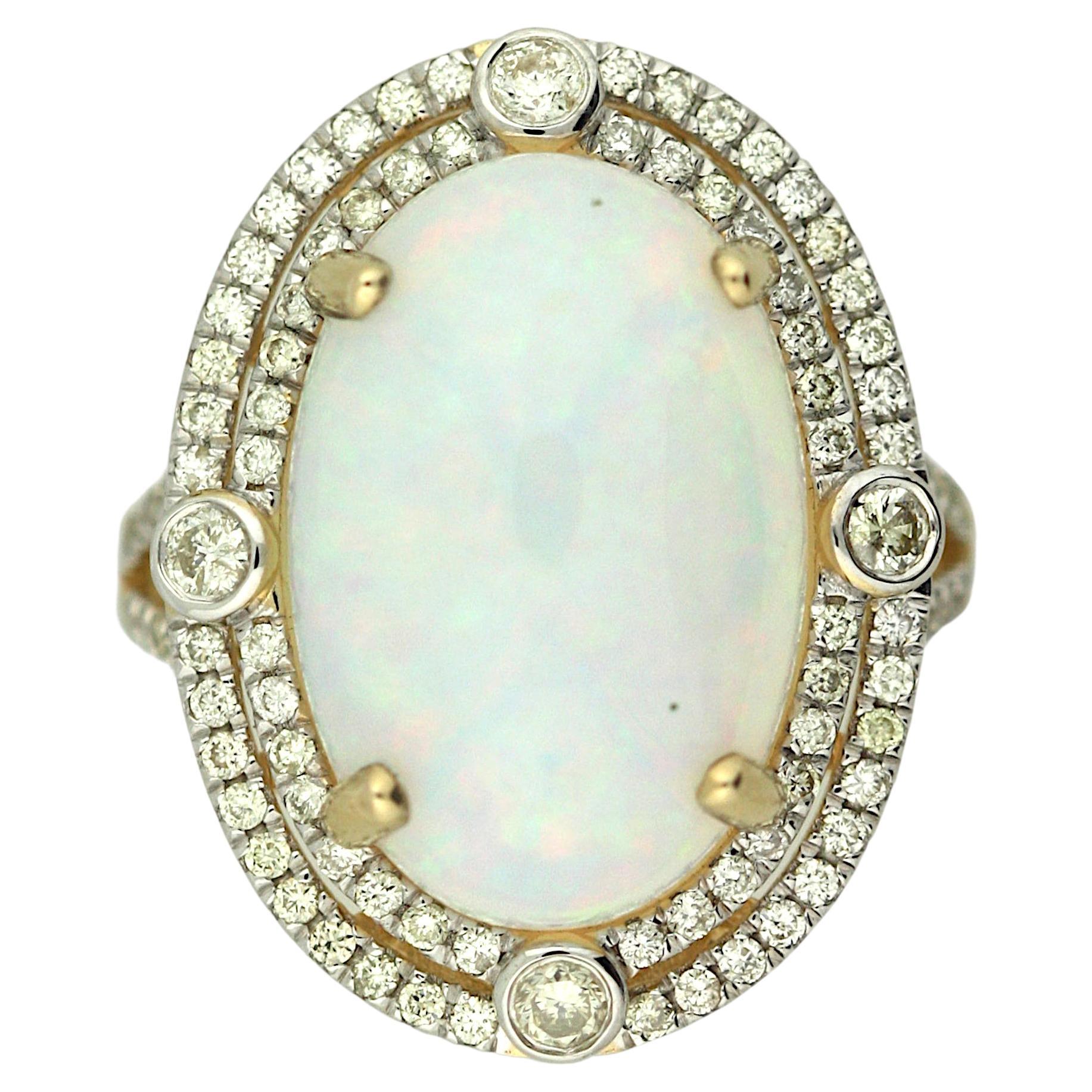 Opal and Diamond Yellow Gold Floral Ring For Sale at 1stDibs