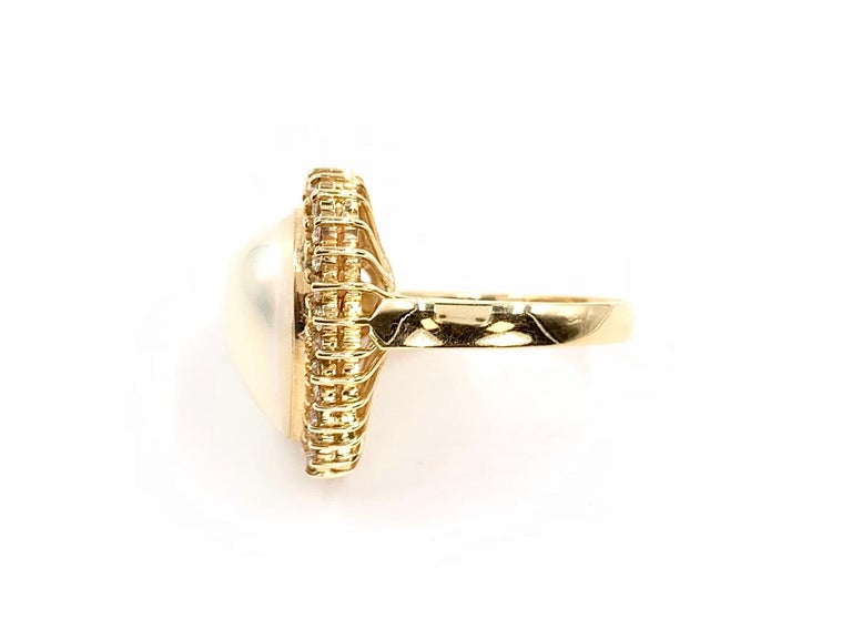 Yellow Gold Diamond and Pearl Large Heart Ring For Sale at 1stDibs