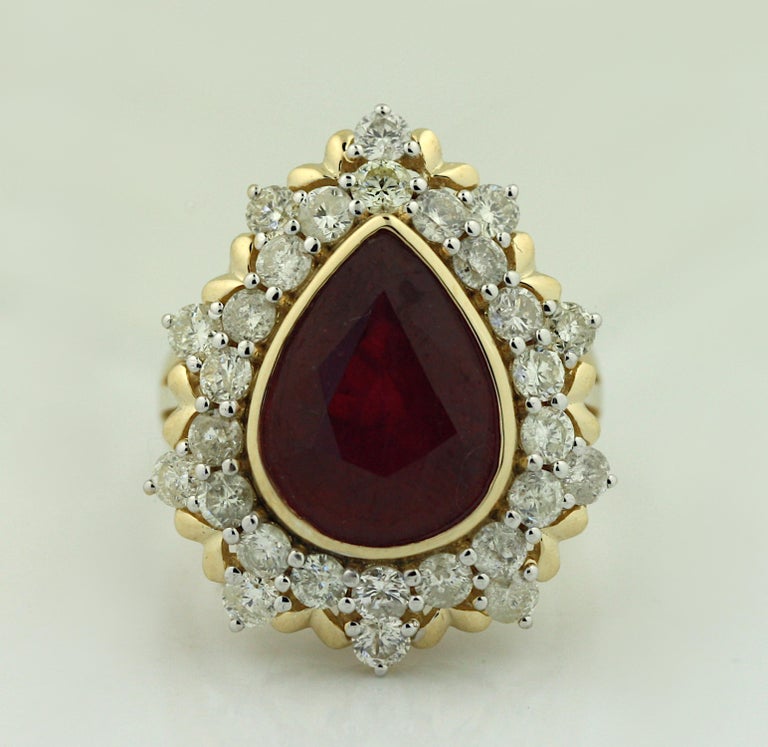 Yellow Gold Diamond and Ruby Ring For Sale at 1stDibs
