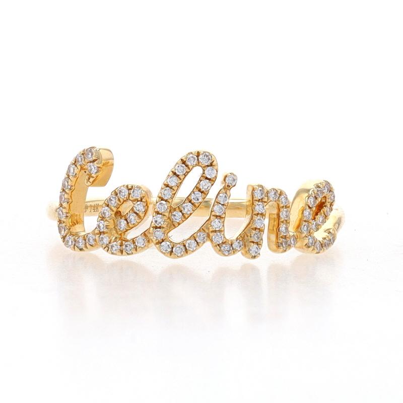 Yellow Gold Diamond Celine Name Band -14k Single Cut .14ctw Script ...