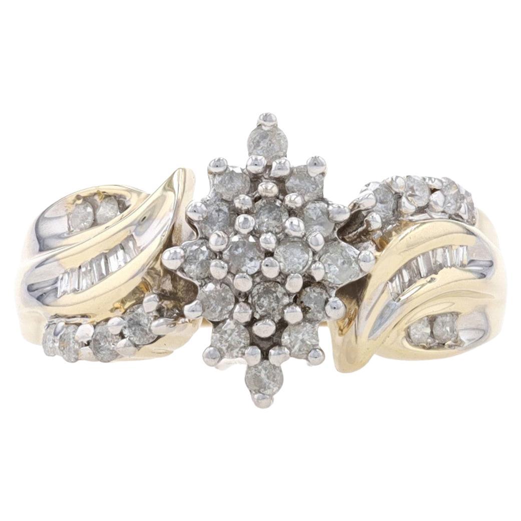 Yellow Gold Diamond Ring 10k Round Brilliant Cluster Bypass For Sale at ...