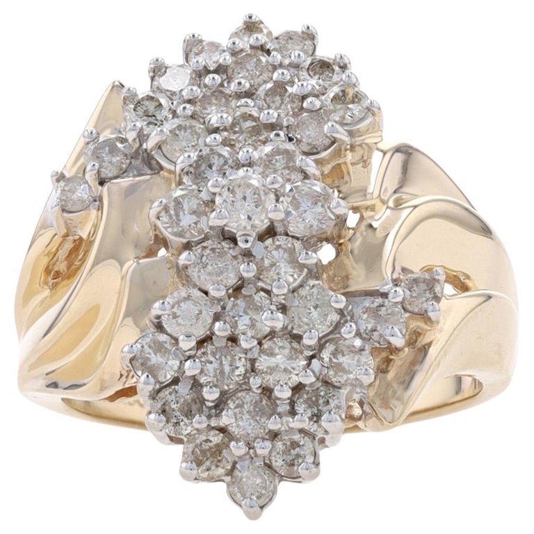 Yellow Gold Diamond Cluster Cocktail Bypass Ring 10k Round 2.00ctw ...