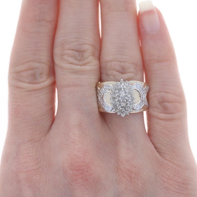 Yellow Gold Diamond Cluster Cocktail Ring 10k Single Cut .50ctw Tier ...