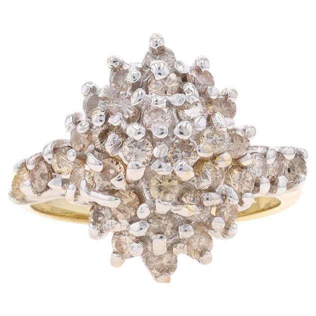 Yellow Gold Diamond Waterfall Cluster Cocktail Bypass Ring 14k Round 1 ...