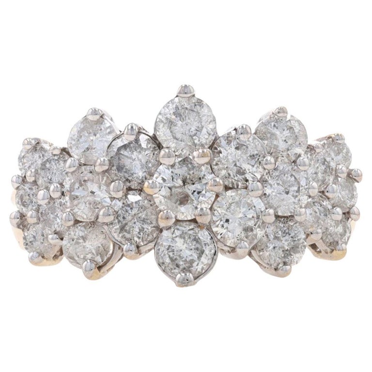 Yellow Gold Diamond Cluster Cocktail Ring 14k Round 3.00ctw Knife-Edge ...