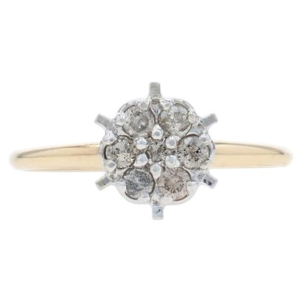 Yellow Gold Diamond Art Deco Cluster Engagement Ring - 14k Single Cut ...