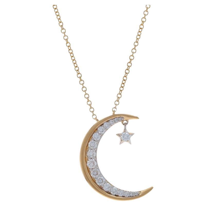 Yellow Gold Diamond Crescent Moon and Star Necklace - 14k Round .38ctw ...
