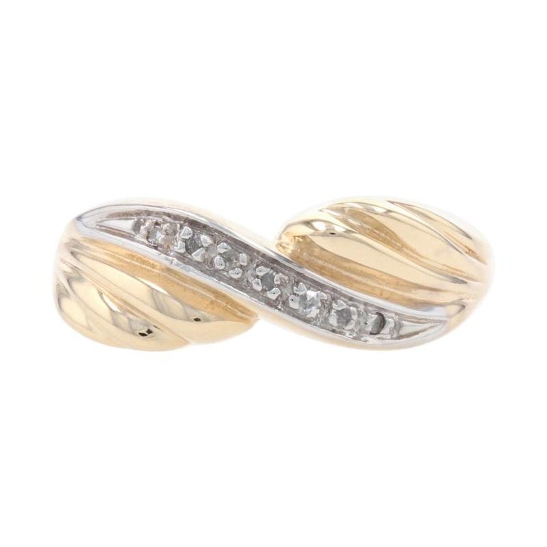 Yellow Gold Diamond Crossover Bypass Ring, 10k Single Cut Ribbed For ...