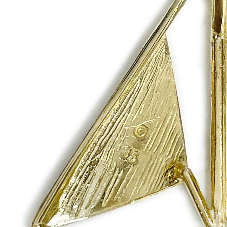 Yellow Gold Diamond-Cut Sail Boat Pendant For Sale at 1stDibs
