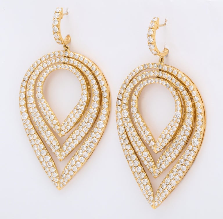 Yellow Gold and Diamond Ear Pendant Earrings at 1stDibs