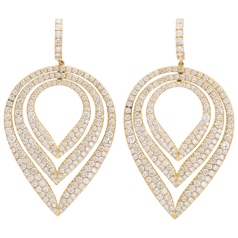 Yellow Gold and Diamond Ear Pendant Earrings at 1stDibs
