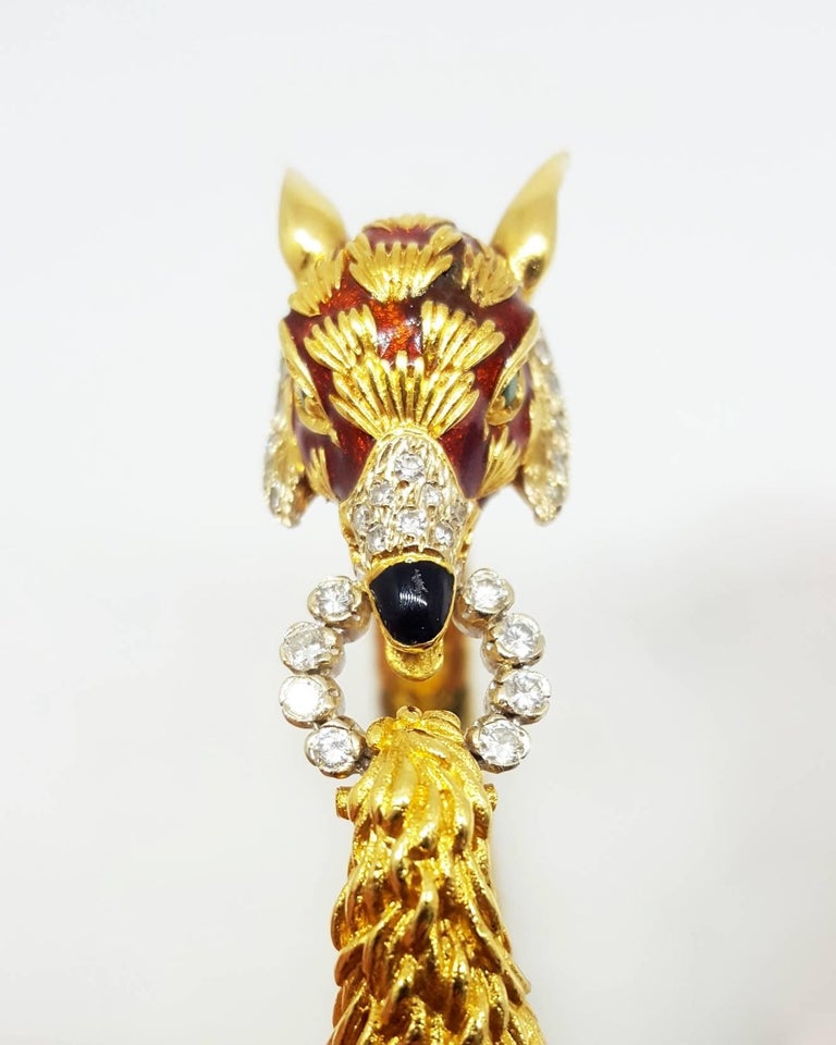 Yellow Gold Diamond Enamel Fox Bracelet at 1stDibs