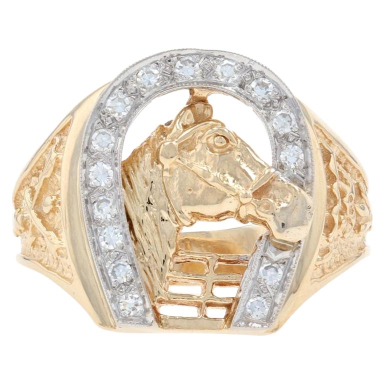 Yellow Gold Diamond Equestrian Ring, 14k Single Cut .30 Carat Horseshoe ...