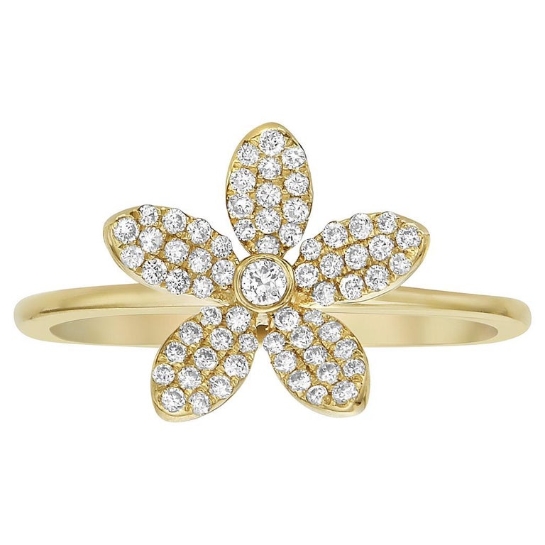 Yellow Gold Diamond Flower Ring For Sale at 1stDibs