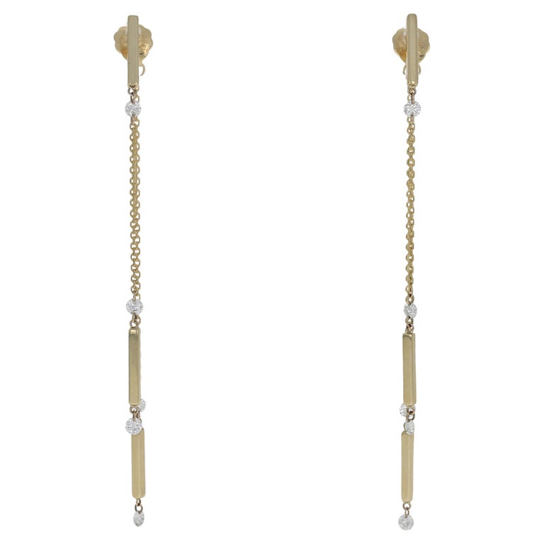 Yellow Gold Diamond Front-Back Dangle Earrings 14k Round Brilliant ...