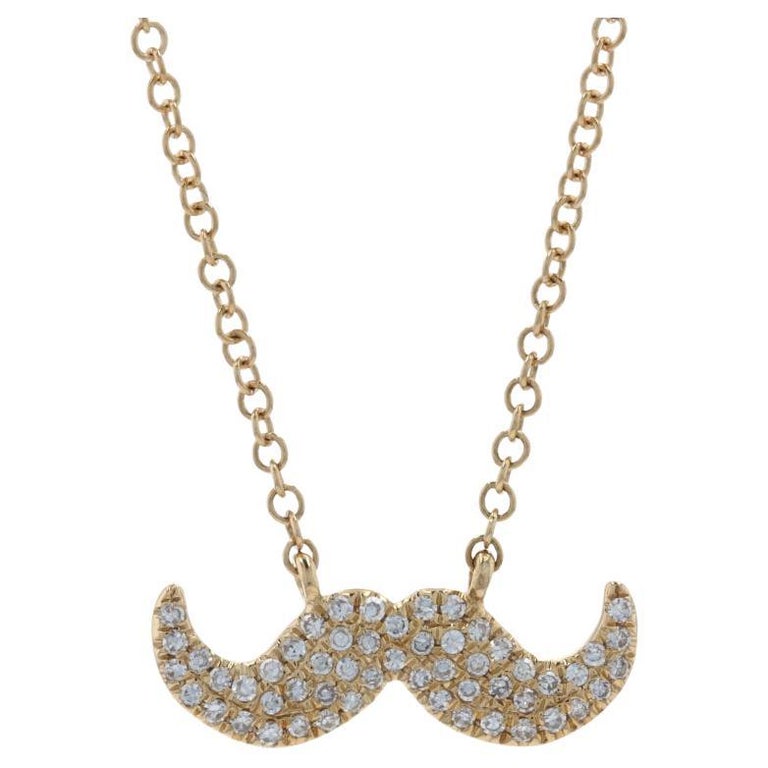 Yellow Gold Diamond Handlebar Mustache Necklace 14k Single Cut .10ctw ...