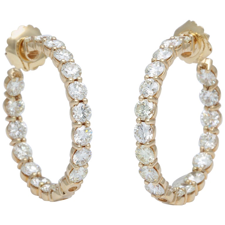 Yellow Gold Diamond Hoops For Sale at 1stDibs