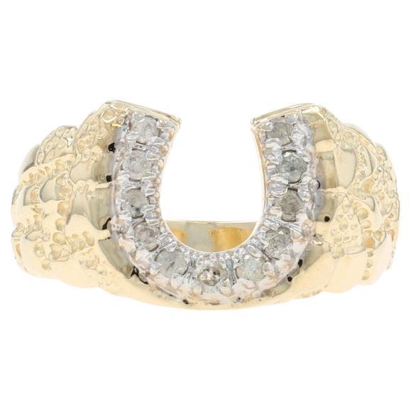 Vintage Horse Head Diamond Horseshoe Gold Equestrian Unisex Ring For ...
