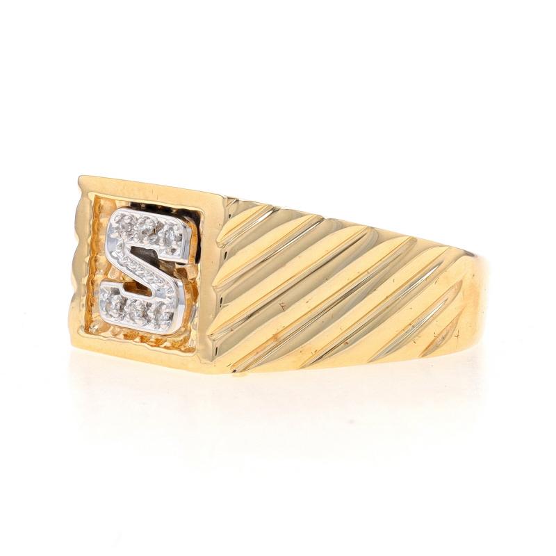 Yellow Gold Diamond Initial S Signet Men's Ring - 10k Single Cut ...