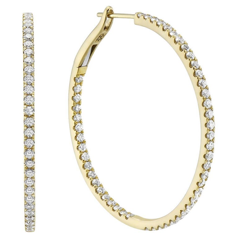 Yellow Gold Diamond Inside and Out Hoop Earrings For Sale at 1stDibs