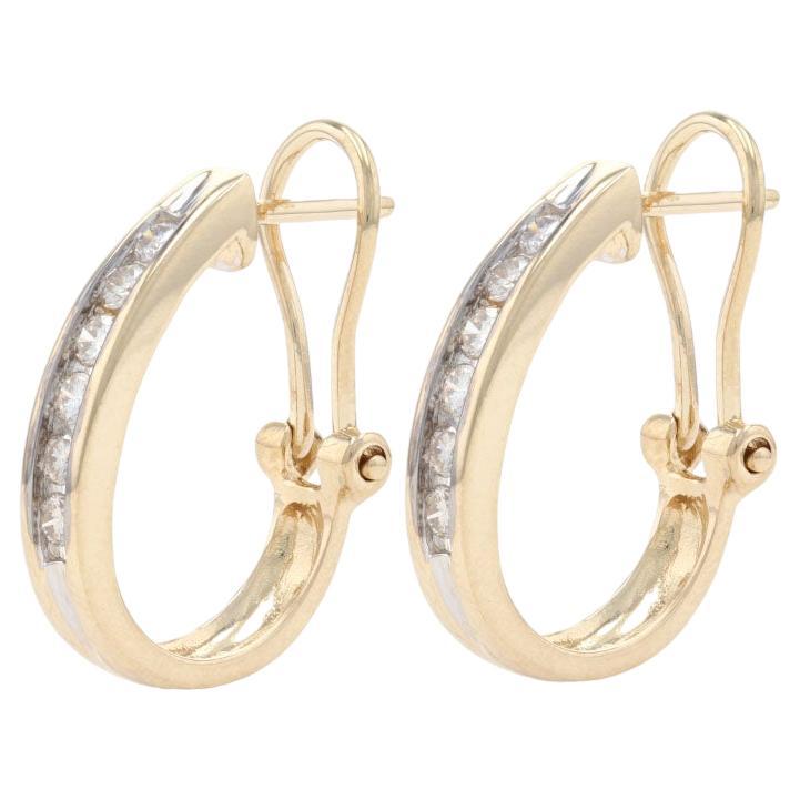 Yellow Gold Diamond J-Hoop Earrings - 14k Round Brilliant .50ctw ...