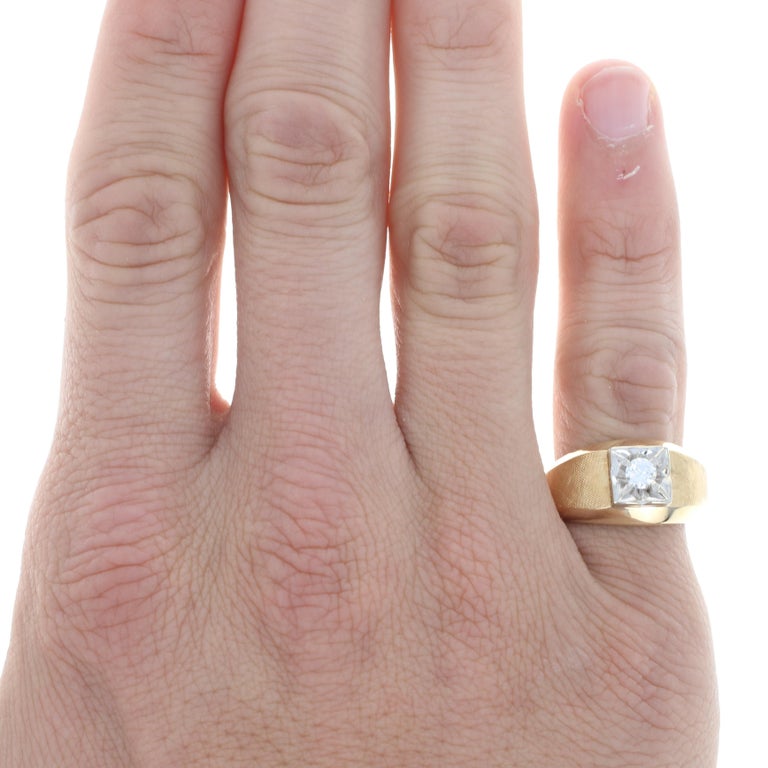 Yellow Gold Diamond Men's Ring, 14k Round Brilliant Cut .25ct For Sale ...