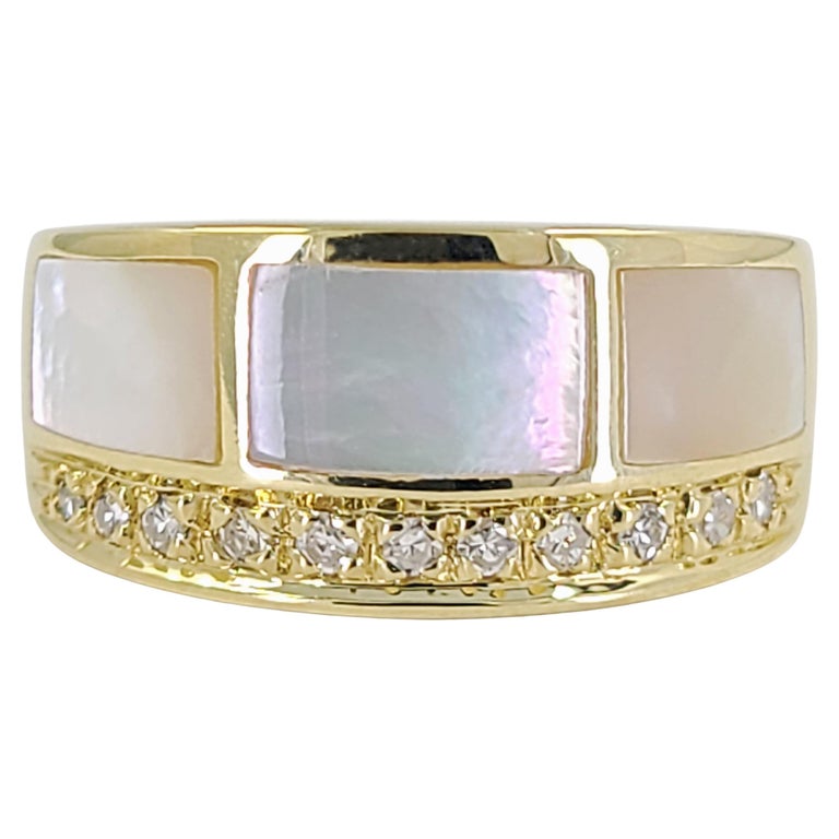 Yellow Gold, Diamond and Mother of Pearl Inlay Band For Sale at 1stDibs