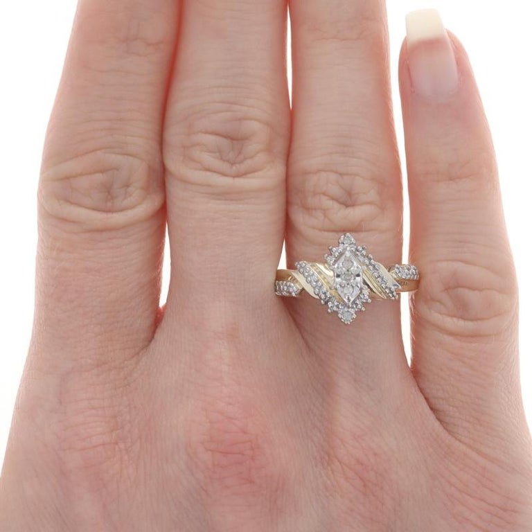 Yellow Gold Diamond Ring 10k Round Brilliant Cluster Bypass For Sale at ...