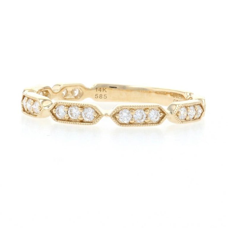 Yellow Gold Diamond Ring 14k Round Cut .25 Carat Stackable Milgrain ...