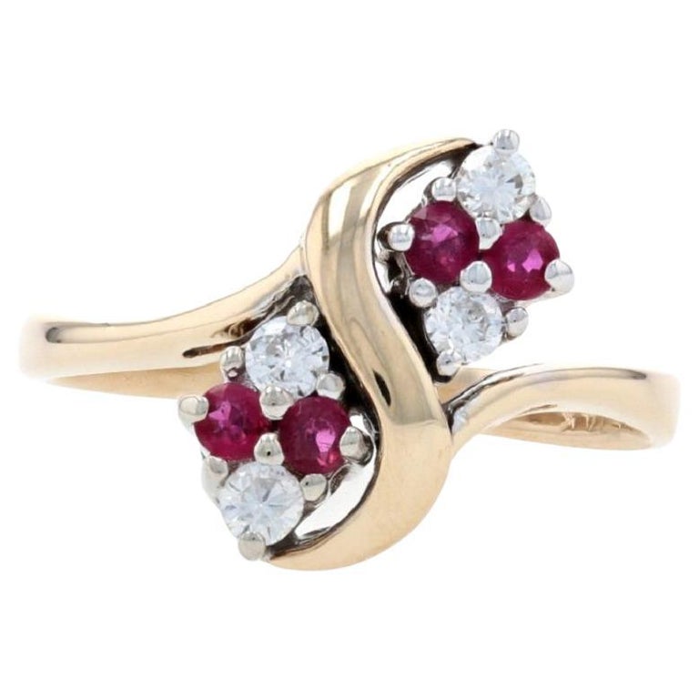 Yellow Gold Diamond and Ruby Bypass Ring, 14k Round Brilliant Cut ...