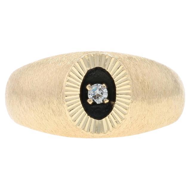 Yellow Gold Diamond Solitaire Men's Ring - 10k Round Brilliant Brushed ...