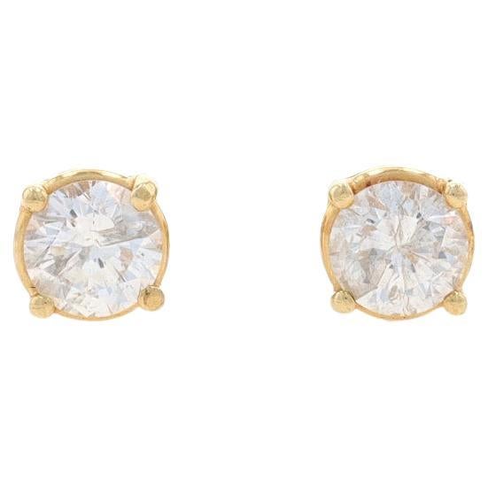 14K Yellow Gold Diamond Stud Earrings with La Pousette Backings 1.20 ct ...