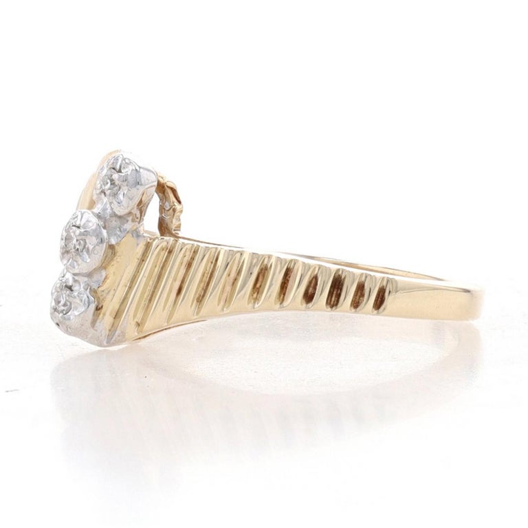 Yellow Gold Diamond Three-Stone Bypass Ring 10k Single Cut Ribbed For ...